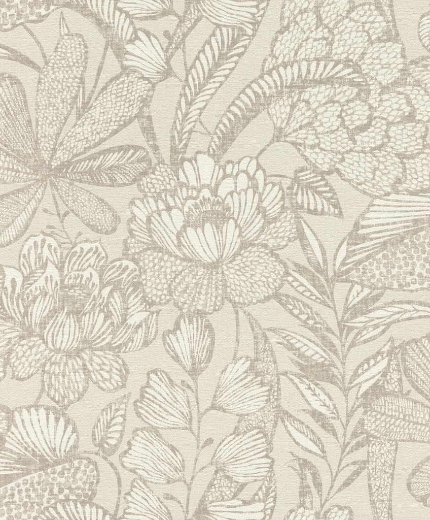 Drapp design tapéta népies virágos mintával | Tapéta Trend Tapétabolt