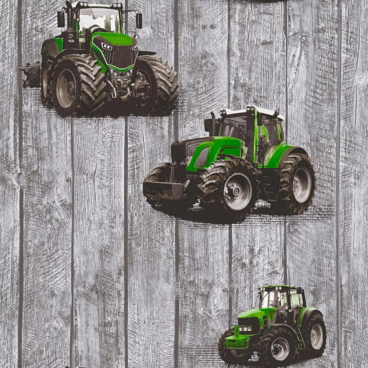 Gyerektapéta traktor mintával fahatású háttéren | Tapéta Trend Tapétabolt