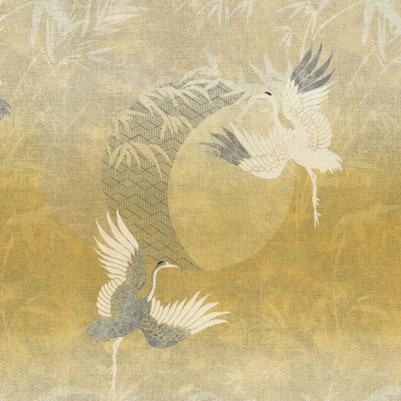 Japán stílus design tapéta 106cm dupla széles beige sárga színvilágban ...