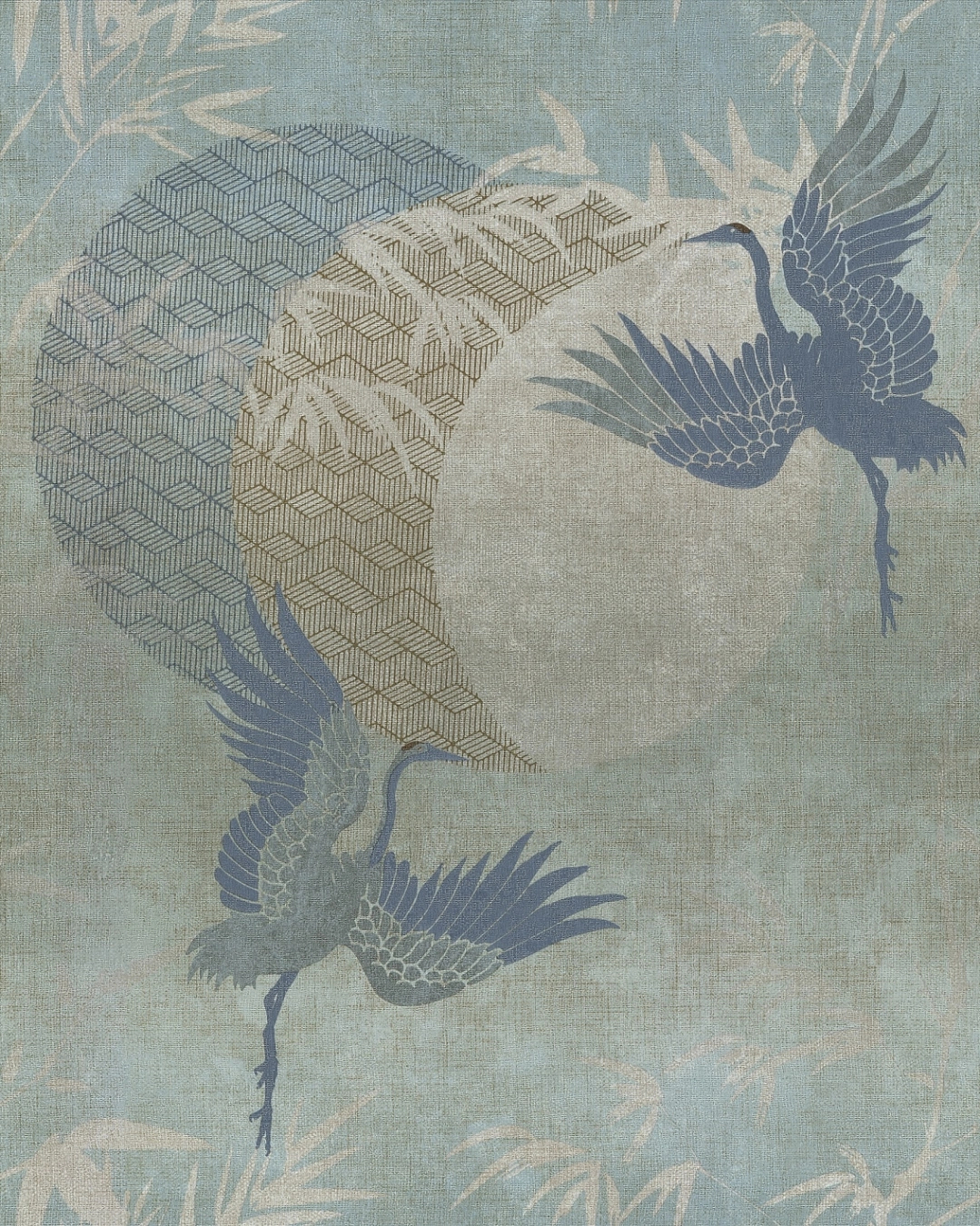 Japán stílus design tapéta 106cm dupla széles kék színvilágban mosható ...