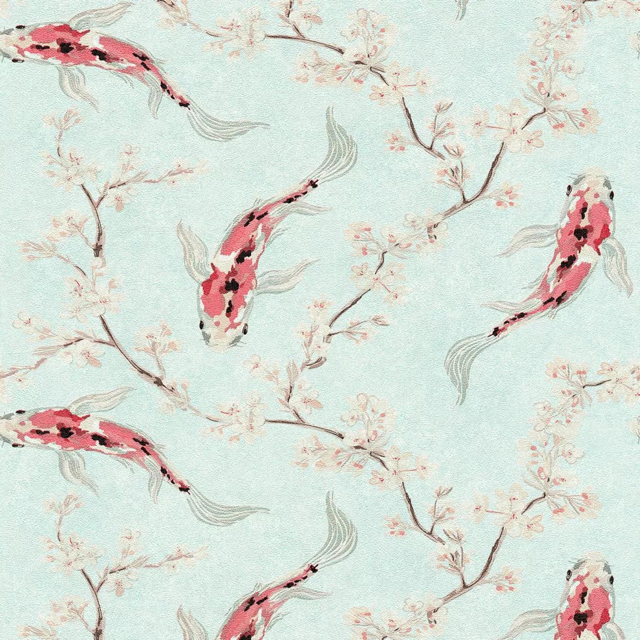 Japán stílusú vlies design tapéta koi ponty mintával mosható vinyl ...