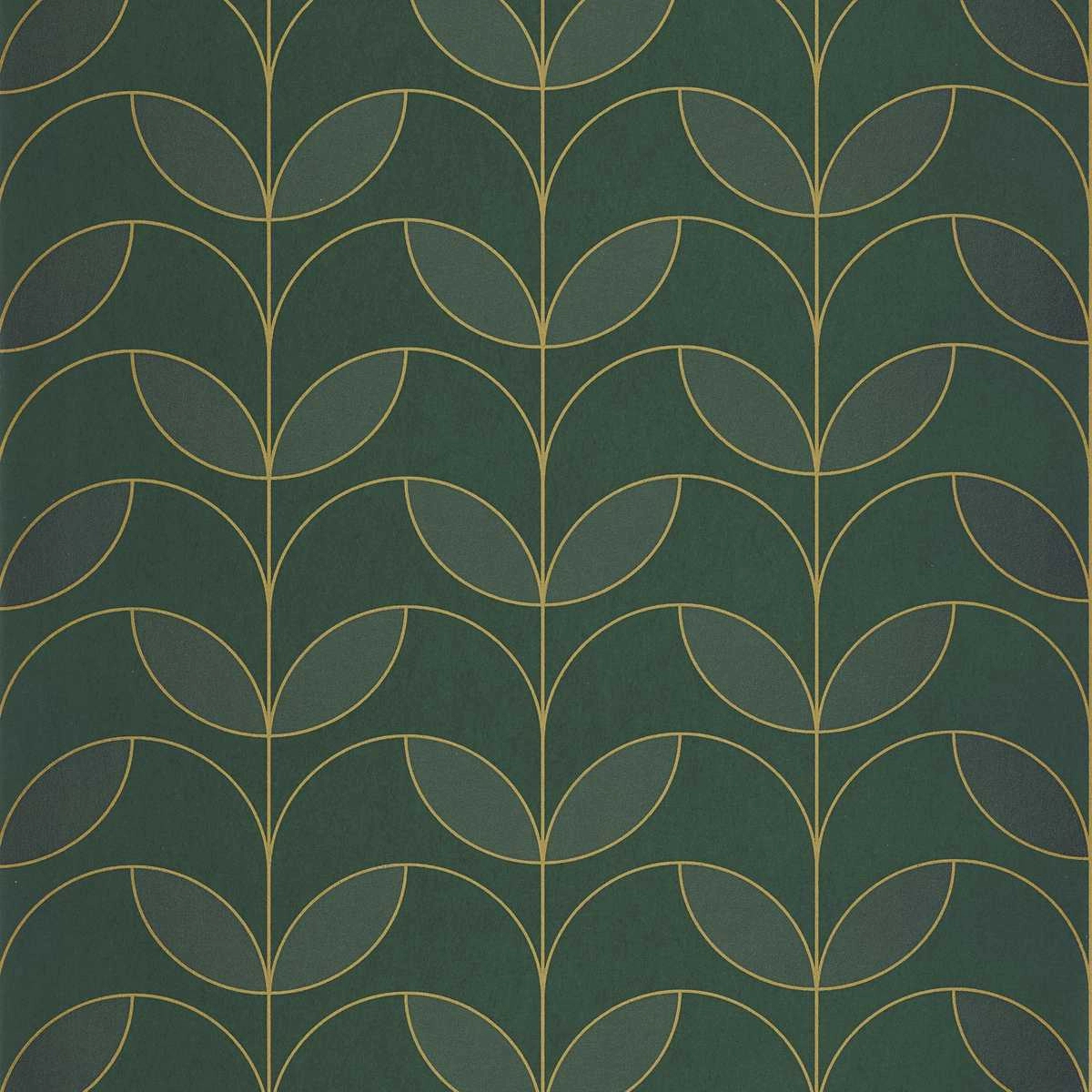Zöld francia art deco design tapéta levél mintával metálos hatással ...